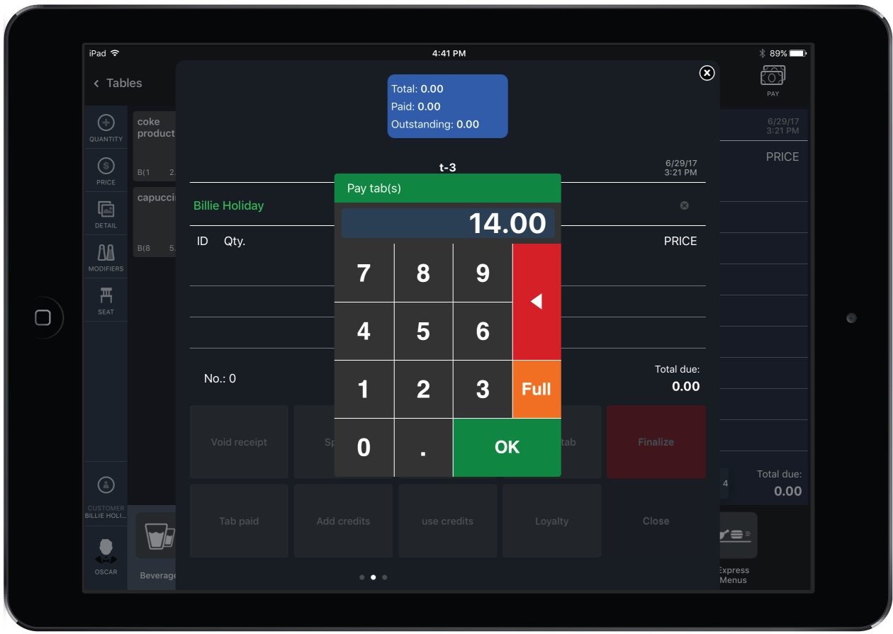 Taking payments for customer tabs – Lightspeed Restaurant